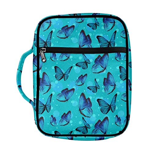 Jndtueit Blue Butterfly Bible Covers Bible Case for Women Girls, Morpho Butterflies Great for Bible Study/Daily Use, Turquoise Men Bible Journal Protective Carrier Handbag