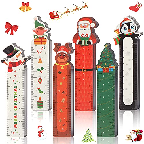 60 Pcs Christmas Bookmark Rulers Christmas Tree Bookmark Rulers Snowman Santa Christmas Tree Elf Penguin Elk Animal Design Funny Bookmarks Rulers Christmas Themed Prints Christmas Presents for Student