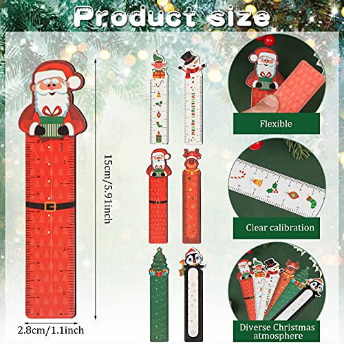 60 Pcs Christmas Bookmark Rulers Christmas Tree Bookmark Rulers Snowman Santa Christmas Tree Elf Penguin Elk Animal Design Funny Bookmarks Rulers Christmas Themed Prints Christmas Presents for Student