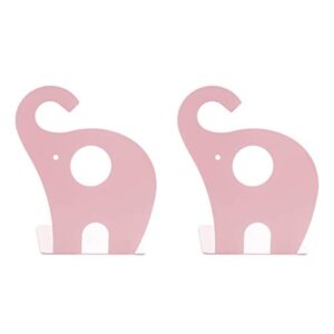 favomoto 1 pair metal bookends cute cartoon elephant shape bookend stand book stoppers bookshelf holder organizer for bedroom office school book display pink