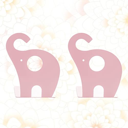 FAVOMOTO 1 Pair Metal Bookends Cute Cartoon Elephant Shape Bookend Stand Book Stoppers Bookshelf Holder Organizer for Bedroom Office School Book Display Pink