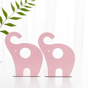 FAVOMOTO 1 Pair Metal Bookends Cute Cartoon Elephant Shape Bookend Stand Book Stoppers Bookshelf Holder Organizer for Bedroom Office School Book Display Pink