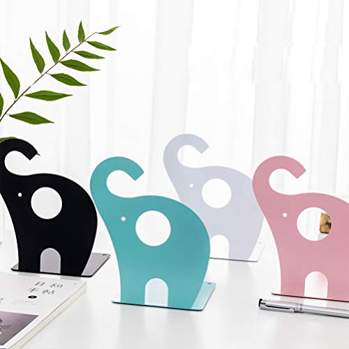 FAVOMOTO 1 Pair Metal Bookends Cute Cartoon Elephant Shape Bookend Stand Book Stoppers Bookshelf Holder Organizer for Bedroom Office School Book Display Pink