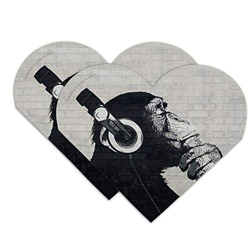 Headphone Chimp Monkey Wall Heart Faux Leather Bookmark - Set of 2