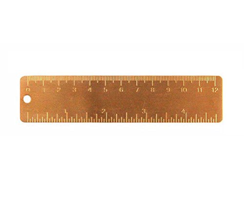 juneTree Vintage Brass Handy Straight Ruler / Metal Copper Bookmark / Cm Inch Dual Scales 130mm