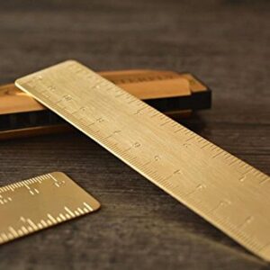 juneTree Vintage Brass Handy Straight Ruler / Metal Copper Bookmark / Cm Inch Dual Scales 130mm