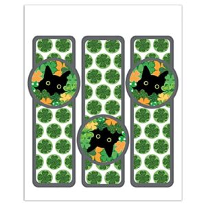 st. patrick’s day black cat shamrock set of 3 glossy laminated bookmarks