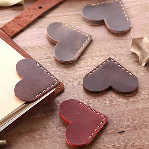 Askfairy 3PCS Leather Heart Bookmark,Heart Page Corner Handmade Bookmark,Cute Handmade Book Reading Gift for Book Lovers