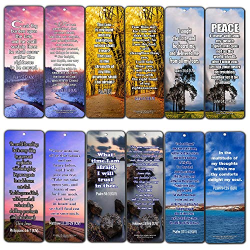 Bible Verses About Stress and Anxiety KJV Bookmarks (12-Pack) - Inspiring Scriptural Texts About How to Relieve Our Worries