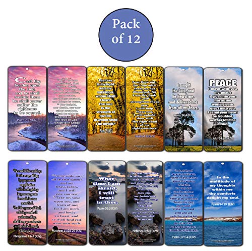 Bible Verses About Stress and Anxiety KJV Bookmarks (12-Pack) - Inspiring Scriptural Texts About How to Relieve Our Worries