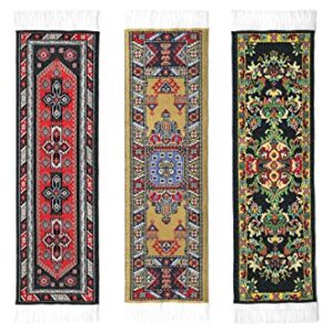 Oriental Carpet Woven Fabric Bookmark - Black Collection - 3 bookmark designs - Beautiful, Elegant, Cloth Bookmarks! Best Gifts & Stocking Stuffers for Men,Women,Teachers & Librarians!