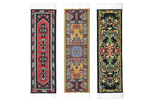 Oriental Carpet Woven Fabric Bookmark - Black Collection - 3 bookmark designs - Beautiful, Elegant, Cloth Bookmarks! Best Gifts & Stocking Stuffers for Men,Women,Teachers & Librarians!