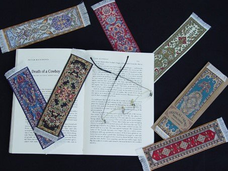 Oriental Carpet Woven Fabric Bookmark - Black Collection - 3 bookmark designs - Beautiful, Elegant, Cloth Bookmarks! Best Gifts & Stocking Stuffers for Men,Women,Teachers & Librarians!