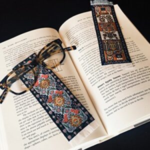 Oriental Carpet Woven Fabric Bookmark - Black Collection - 3 bookmark designs - Beautiful, Elegant, Cloth Bookmarks! Best Gifts & Stocking Stuffers for Men,Women,Teachers & Librarians!