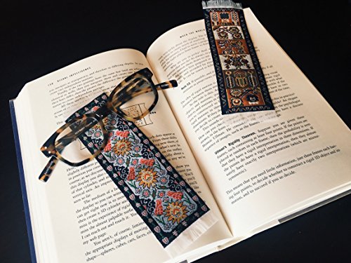 Oriental Carpet Woven Fabric Bookmark - Black Collection - 3 bookmark designs - Beautiful, Elegant, Cloth Bookmarks! Best Gifts & Stocking Stuffers for Men,Women,Teachers & Librarians!