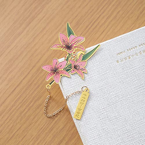 Bookmark 1PC Floral Brass Bookmark Chinese Style Tassel Pendant Book Clips Retro Pagination Mark Reading Tool School Office Supplies(Lilies)