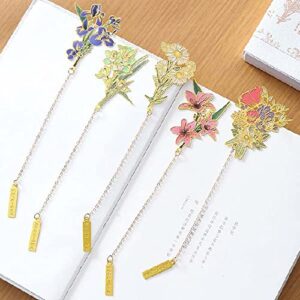 Bookmark 1PC Floral Brass Bookmark Chinese Style Tassel Pendant Book Clips Retro Pagination Mark Reading Tool School Office Supplies(Lilies)