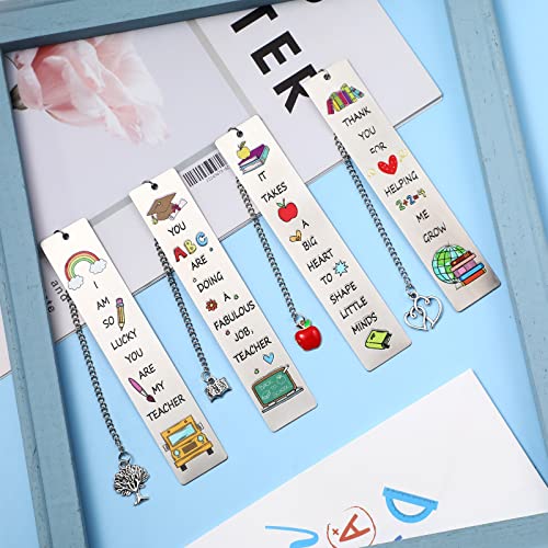 4 Pcs Teacher Appreciation Bookmark with Pendant Thank You Teacher Metal Vintage Bookmarks Teacher Gifts from Students for Birthday Retirement Graduation End of The Year Gift School Office Supplies