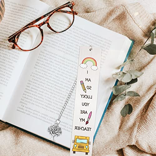 4 Pcs Teacher Appreciation Bookmark with Pendant Thank You Teacher Metal Vintage Bookmarks Teacher Gifts from Students for Birthday Retirement Graduation End of The Year Gift School Office Supplies