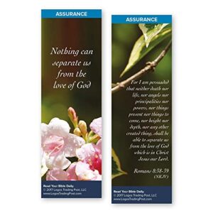 christian bookmark with bible verse, pack of 25, assurance themed, nothing can separate us from the love of god, romans 8:38-39