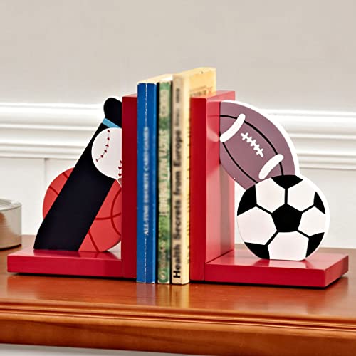 INKTUS Bookends Creative Sports Balls Bookends Wood Book Ends Book Holder Organizer Bookend Home Decoration Office Desktop Crafts for Home Office