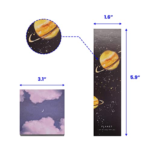 Daily Treasures 30Pcs Space Theme Bookmarks, Colorful Universe Book Markers with 3Pack Moon Sticky Notes-Double Side Galaxy Planet Spaceship Inspirational Bookmarks for Space Enthusiasts, Book Lovers