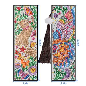 Cat Butterfly Bookmark with Diamond - pigpigboss 2 Pieces Bookmark Diamond Painting Kit Leather Bookmark Diamond Dots Art with Tassel for Student Adult Graduation Gift (21 x 6 cm)