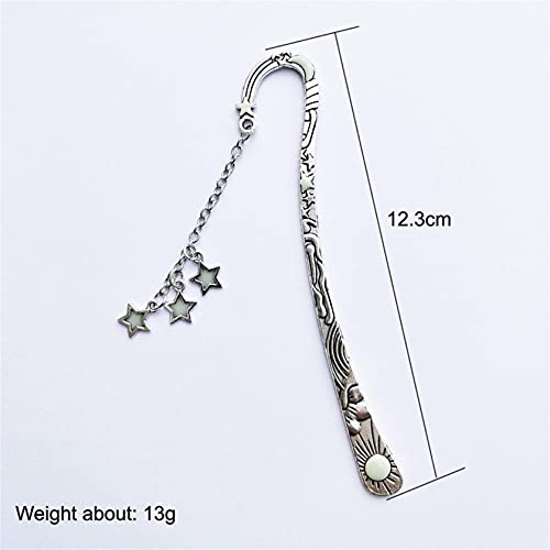 WEISUO Luminous Bookmarks,3D Metal Star Moon Pendant Glow In The Dark Bookmarks Gifts for Women Reading Lovers Men Kids