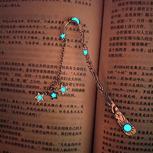 WEISUO Luminous Bookmarks,3D Metal Star Moon Pendant Glow In The Dark Bookmarks Gifts for Women Reading Lovers Men Kids