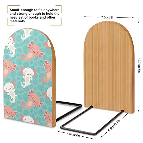 Kawaii Axolotl Pattern Wooden Shelves Bookends Desktop Book Stand Book Ends Books Holder for Library School Home Office Study Bedroom Decoration（Logs）