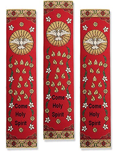 Set of 3 Religious Gift Cloth Tapestry Icon Bookmarks Come Holy Spirit Red Green Book Marker 9 1/8 Inch