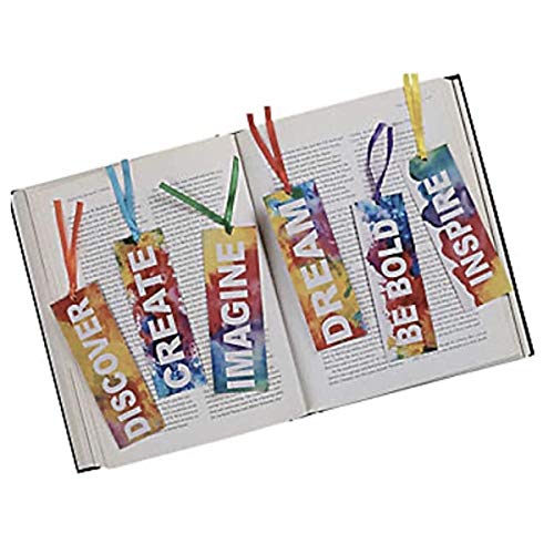 Just4fun Inspirational Rainbow Watercolor Laminated 6" Bookmarks - Inspire Dream Imagine Create - Party Favors Teacher Rewards Motivational (Package of 24)