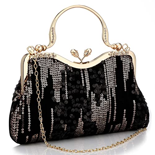 Simcat Evening Bag Wedding Party Clutch Purses for Women Large Handbag Vintage Sequin Beaded Design