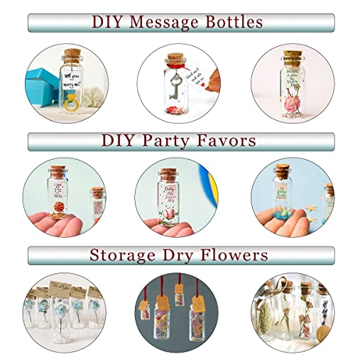 JFWOD 20ml Small Mini Glass Bottles Jars with Cork Stoppers for DIY Perfume Jar Necklace Wedding Birthday Party Favors Spell Jars Wish Bottles Mini Jars 50pcs Eye Screws and 10 Meters Twine