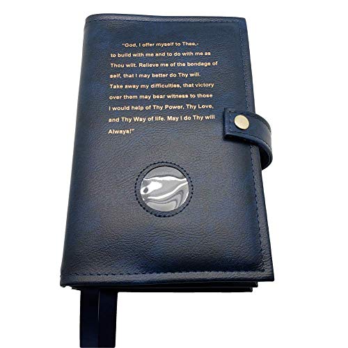 Deluxe Double Alcoholics Anonymous AA Navy Blue Big Book & 12 Steps & 12 Traditions Book Cover with Third Step Prayer Medallion Holder