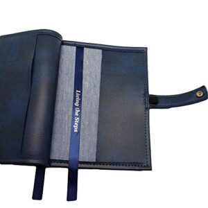 Deluxe Double Alcoholics Anonymous AA Navy Blue Big Book & 12 Steps & 12 Traditions Book Cover with Third Step Prayer Medallion Holder