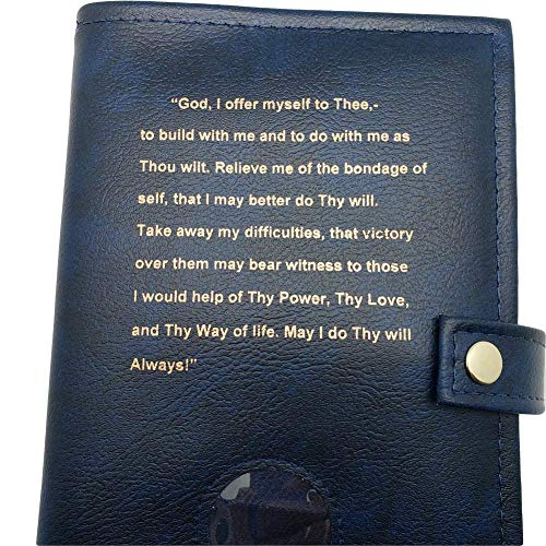 Deluxe Double Alcoholics Anonymous AA Navy Blue Big Book & 12 Steps & 12 Traditions Book Cover with Third Step Prayer Medallion Holder