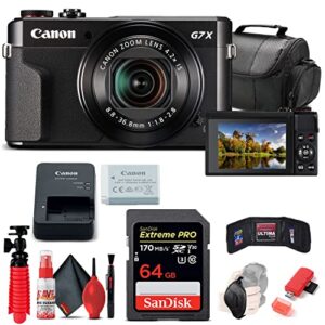 canon powershot g7 x mark ii digital camera (1066c001) + 64gb memory card + card reader + deluxe soft bag + flex tripod + hand strap + memory wallet + cleaning kit (renewed)