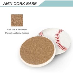 Baseball Pattern 4in Coasters for Drinks Absorbent with Holder Drink Coasters with Cork Base Absorbent Coaster Set Housewarming Gift - Set of 4 Coasters…