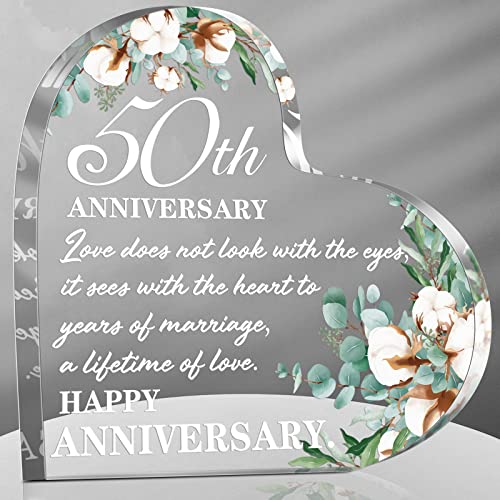 50th Anniversary Decoration Wedding Gift for Her 50th Marriage Gifts for Anniversary Wife Husband Happy Gift Acrylic Heart Keepsake for Couple Mom Dad Parents Women Man