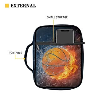 Dreaweet Fire Water Basketball Print Bible Case for Men Boys Teens, Portable Bible Cover Bags Carrying Book Case Church Bag Bible Protector with Handle and Zippered Pocket