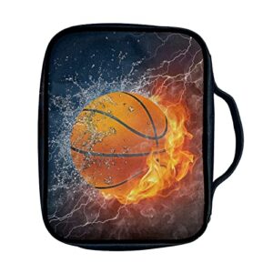 Dreaweet Fire Water Basketball Print Bible Case for Men Boys Teens, Portable Bible Cover Bags Carrying Book Case Church Bag Bible Protector with Handle and Zippered Pocket