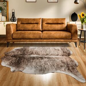 LYENDOS Faux Cowhide RugLarge Size 5.2 x 6.2 Feet, Cowhide Rug for Home Decor,Retro Modern Style, Thickened, Non-Slip