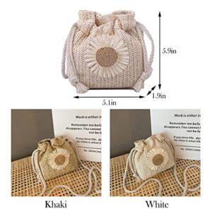 Gogobear Cute Straw Purses for Girls Summer Beach Crossbody Bags Woven Drawstring Handbag(Khaki)