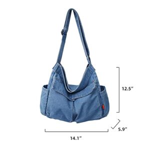 Yohora Denim Shoulder Bag Casual Style Lightweight Retro Travel Shopper Crossbody Handbag for Teen Girls Women