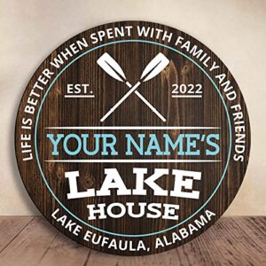 V VIBEPY Personalized Lake House Signs, Life Is Better When Spent With Family And Friends Signs 12x12",18x18" Printed Sign, Welcome Signs, Lake House Signs, Outdoor Sign, Yard Sign, Summer Sign, Housewarming Gift