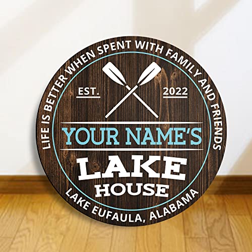 V VIBEPY Personalized Lake House Signs, Life Is Better When Spent With Family And Friends Signs 12x12",18x18" Printed Sign, Welcome Signs, Lake House Signs, Outdoor Sign, Yard Sign, Summer Sign, Housewarming Gift