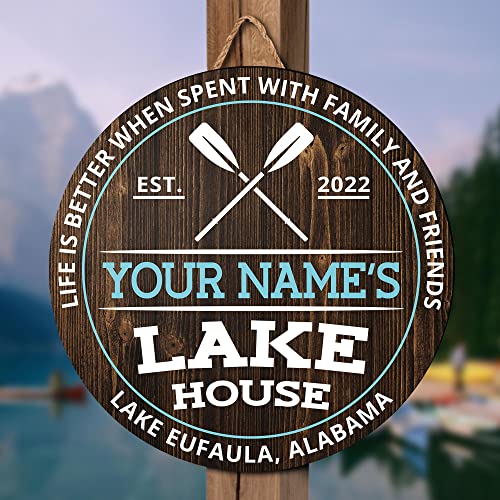 V VIBEPY Personalized Lake House Signs, Life Is Better When Spent With Family And Friends Signs 12x12",18x18" Printed Sign, Welcome Signs, Lake House Signs, Outdoor Sign, Yard Sign, Summer Sign, Housewarming Gift