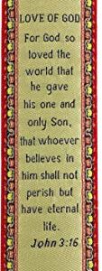 for God so Loved The World, Woven Fabric Christian Bookmark, Silky Soft John 3:16 Flexible Bookmarker for Novels Books and Bibles, Traditional Turkish Woven Design, Memory Verse Gift