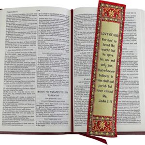 for God so Loved The World, Woven Fabric Christian Bookmark, Silky Soft John 3:16 Flexible Bookmarker for Novels Books and Bibles, Traditional Turkish Woven Design, Memory Verse Gift